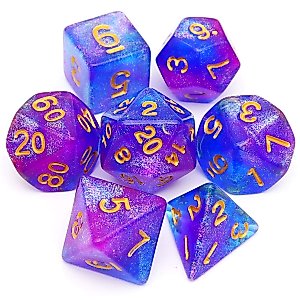 Haxtec DND Dice Set Blue Purple Iridescent Glitter Polyhedral D&D Dice for RPGs-Twilight