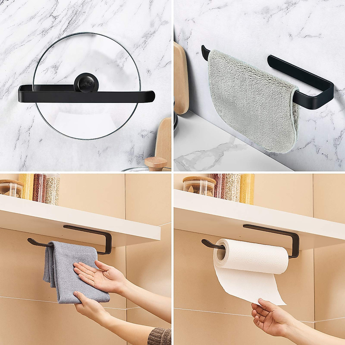 Joom Self-Adhesive Paper Towel Holder Under Cabinet Towel Holder/ Hand Towel Bar--Self-Adhesive Hanging on The Wall,Toilet Tissue Roll Paper Holder, No Drilling, 13 inches Black (13 Inch)