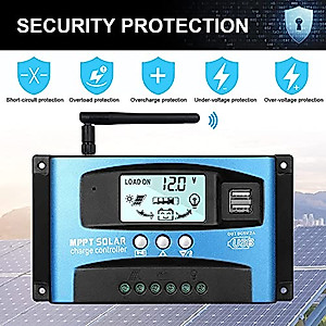 Y&H 100A 12V/24V MPPT Solar Charge Controller w/LCD Display Dual USB and WiF, Solar Panel Regulator fit for Gel Flooded and Lithium Battery Model: BL912-100A-WIF (Blue)