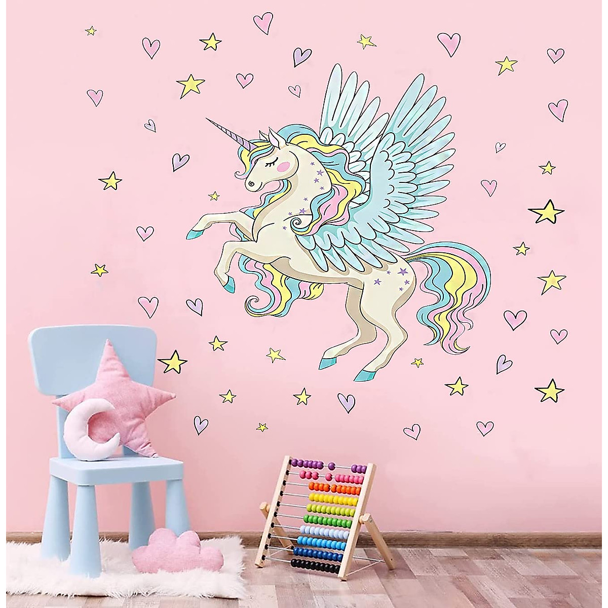 Unicorn Wall Decal | Unicorn Decals for Girls Bedroom | Unicorn Wall Decal Stickers | Unicorn with Stars Wall Poster for Nursery 60*40cm (FX-E138)