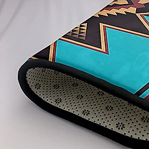 Indian Native American Turquoise Navajo Geometric Area Rugs Home Decor Pad for Living Room Bedroom Bathroom Floor Mat Non-Slip Carpets 5'x7'
