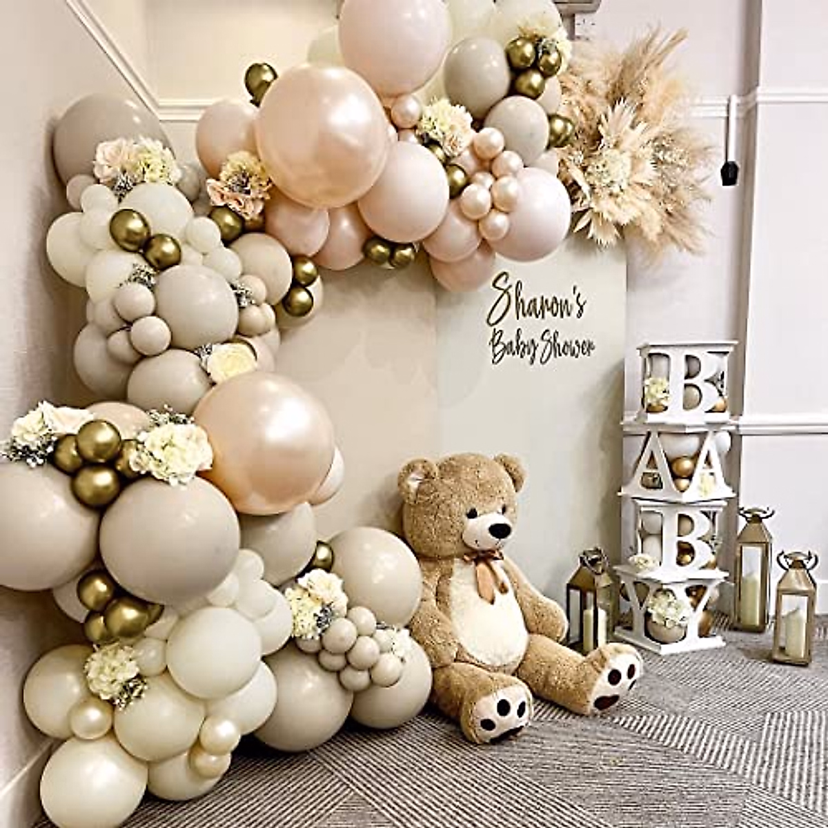 White Sand Gold Balloon Garland Double Stuffed Pearl Pink Balloon Ivory White Balloon Arch Kit Metallic Chrome Gold Balloons For bridal shower Boho Neutral Baby Shower Wedding Birthday Party Decor