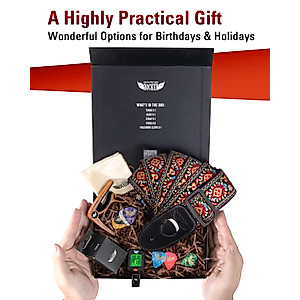 Stage Rocker Guitar Accessories Gift Box for Acoustic and Electric Guitars, Red Jacquard Weave Guitar Strap, Picks, Capo, Tuner, Cleaning Cloth, 5-in-1 Essential Gift