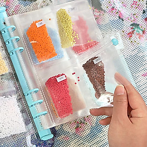 mollensiuer 1Pc Diamond-Paint Beads Storage Book Diamond-Paint Tools Kit Diamond-Paint Storage Diamond Container with Pockets, Self-Sealing Bags, Binder Pockets, Diamond-Paint Number Stickers, Blue