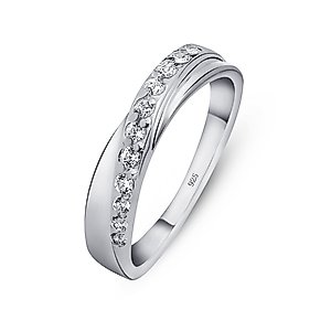 Amberta Women's 925 Sterling Silver Ring Crossover Band with Zirconia Stones: Inside Circumference 51.2 mm - Size 5.75