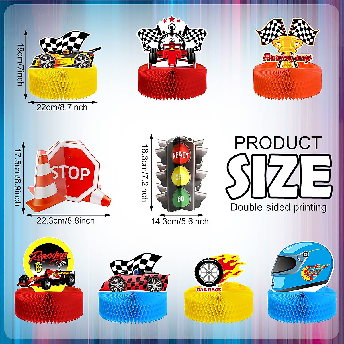 Zonon 9 Piece Race Car Party Decorations Race Car Honeycomb Centerpiece Let's Go Racing Theme Party Cake Ball Table Topper 3D Race Car Paper Centerpiece for Birthday Party Baby Shower Supplies