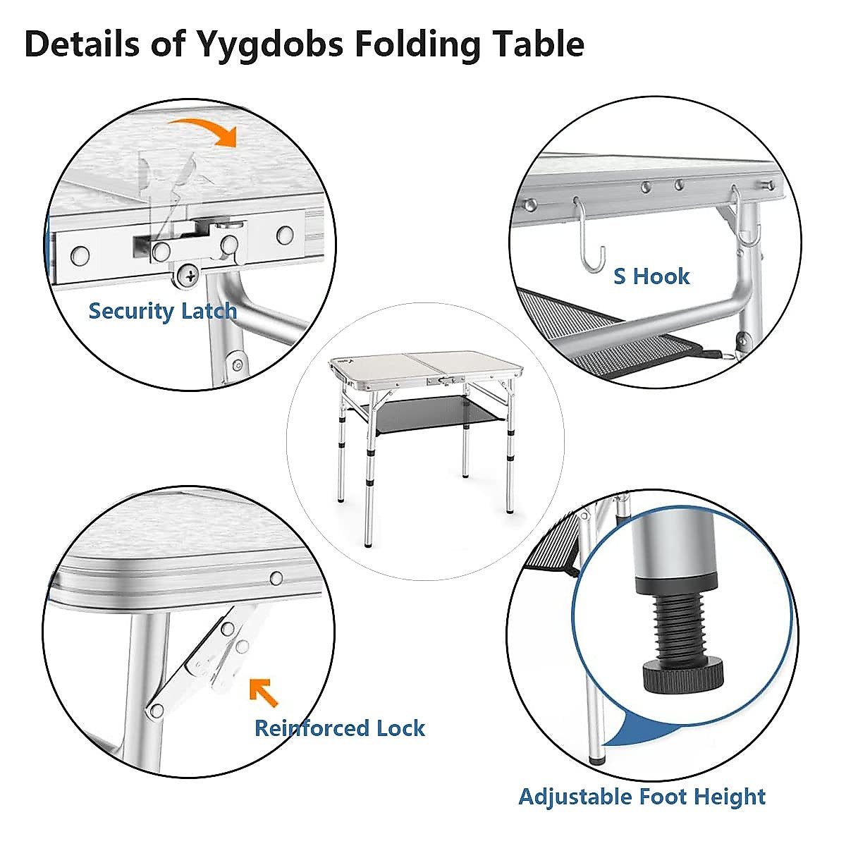 YYGDOBS Portable Folding Table 24"x16" - Aluminum Small Picnic Camping Table Lightweight Side Table for Indoor Outdoor Garden Van Truck RV(3 Adjustable Heights 10"/19"/24")