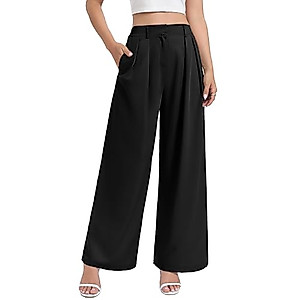 NIeyook Women's Wide Leg Pants Elastic High Waisted Trousers Business Work Casual Pants with Pockets Black
