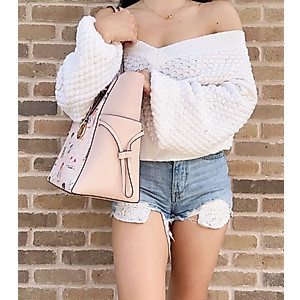 Michael Kors Gilly Large Drawstring Tote Light Powder Blush Pink MK Signature Miami Beach Palm Trees Flamingos 35S3G2GT7V