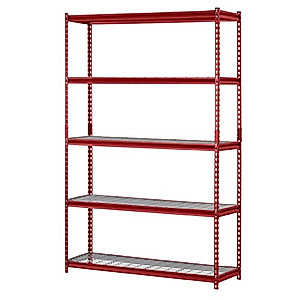 Muscle Rack UR602472WD5-R 5-Shelf Steel Shelving Unit, 60" Width x 72" Height x 24" Length, Red