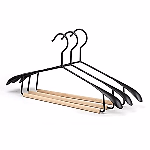 N/A Wooden Hangers Metal Suit Hangers Wide Shoulders and Trousers bar Hangers Wardrobes Storage Racks