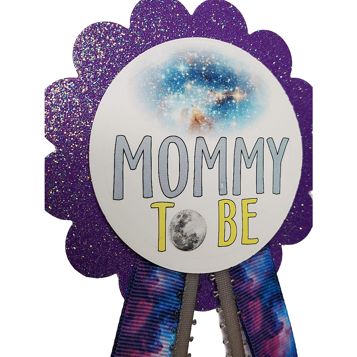 2 Mommy & Daddy to Be Button Pins Galaxy Baby Shower It's a Girl Boy for parents to wear, Purple Glitter Sprinkle