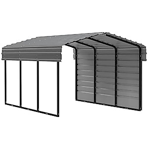 Arrow Carports Galvanized Steel Carport, with 1-Sided Enclosure, Compact Car Metal Carport Kit, 10' x 15' x 7', Charcoal