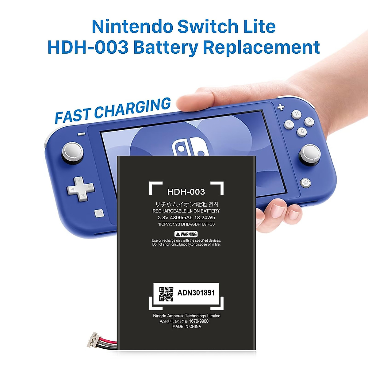 HDH-003 Battery Replacement [4800mAh], Compatible with Nintendo Switch Lite Console Handhold HDH-001 Upgrad Battery Nintendo Switch Battery Replacement DIY Repair Tool Kit