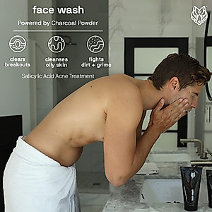 Black Wolf Charcoal Powder Face and Body Wash Bundle for Oily Skin, Deep Clean- 2pc Bundle- Charcoal Powder and Salicylic Acid Reduce Acne Breakouts and Cleanse Your Skin- Gift Set for Men