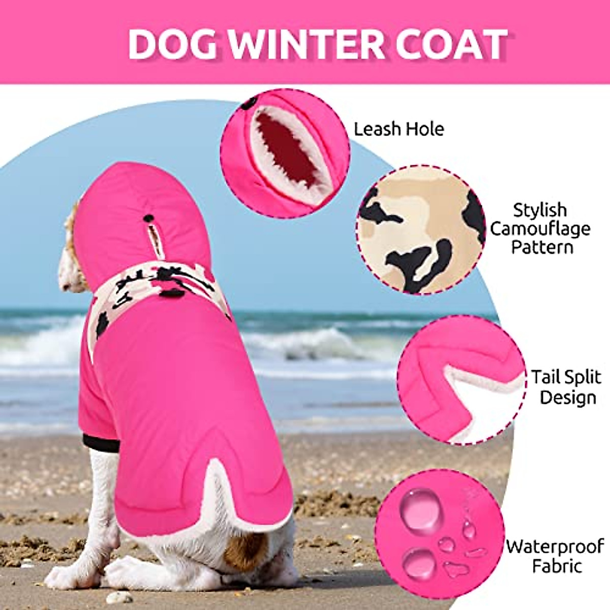 Queenmore Warm Dog Winter Coat, Cold Weather Waterproof Dog Snow Jacket, Reflective Dog Hoodie with Long Sleeves for Small Medium and Large Dogs