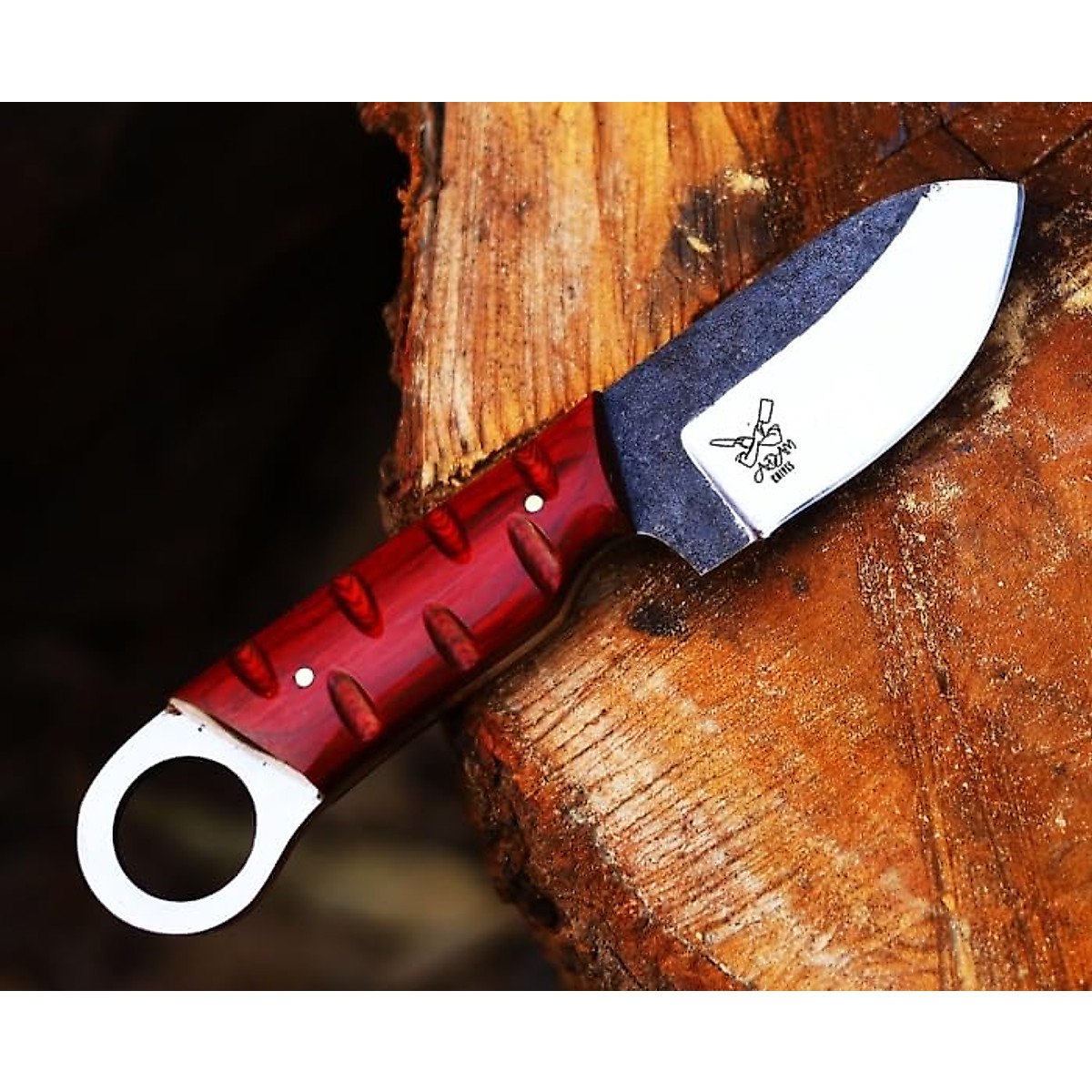 ADAM KNIVES Fixed Blade Carbon Steel Outdoor Knife with Pancake Leather Sheath, 7'' Full Tang Skining Knife,Non-Slip Wooden Handle,Camping Knife (Orange)