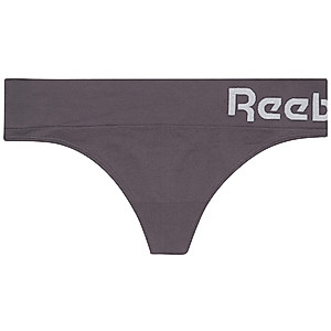 Reebok Women's Thongs - 4 Pack Performance Seamless Thongs for Women Sexy Panties - Breathable Underwear for Women (S-XL), Size X-Large, Pink Space-dye/Green/White/Charcoal