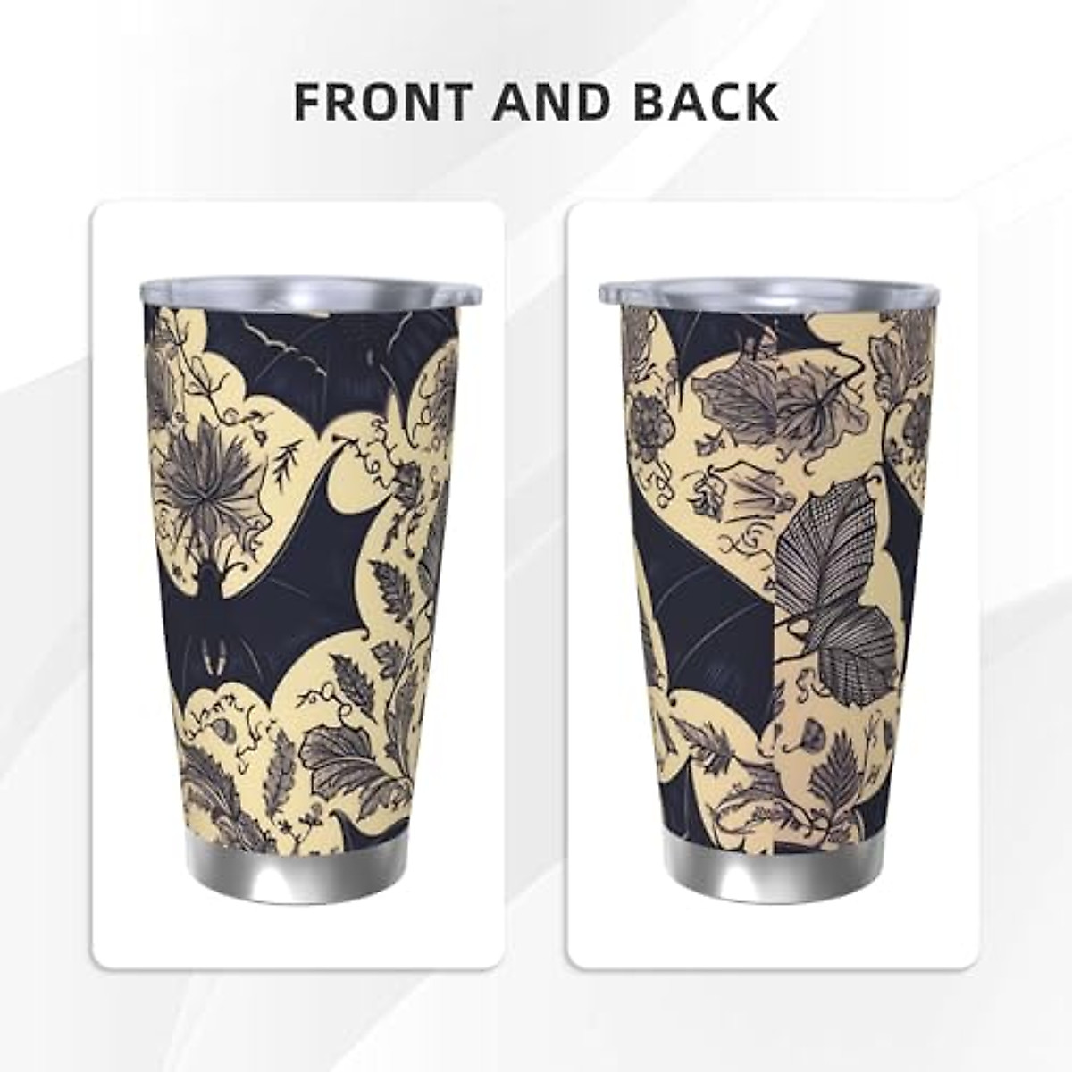 Bat Print Tumbler with Lid and Straw 20oz Stainless Steel Car Cup for Hot and Cold Drinks, Double Wall Insulated Travel Coffee Mug Reusable Drink Thermos Cup Birthday Gifts