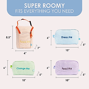 Easy Baby - Diaper, Bottle, and Supplies - Organizer Pouches - Change, Feed, and Dress Me (4 Pack Seersucker) | Organizing Packing Tote Cubes for Baby Items | Good for Travel and Keeping Organized