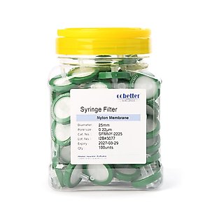 COBETTER 100 Pack Syringe Filter Nylon Lab Filters 0.22μm Pore Size 25mm Diameter Hydrophilic Filtration Non-sterile Green