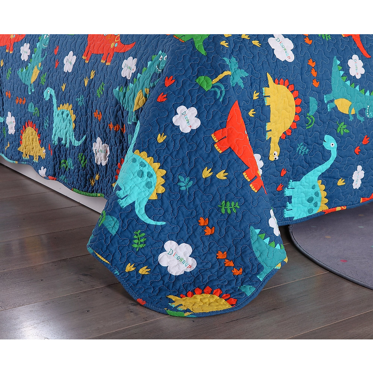 100% Cotton 2 Piece Kids Quilt Bedspread Comforter Set Throw Blanket for Teens Boys Girls Kids Beds Bedding Coverlet Dinosaur (Full)