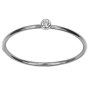 14K White Gold 2mm White CZ Stacking Ring Size 6 Rhodium Finish