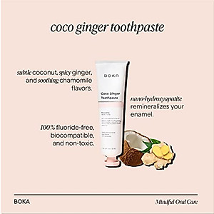 Boka Ela Mint and Coco Ginger Toothpaste, Nano-Hydroxyapatite for Remineralizing, Sensitivity and Whitening, Fluoride-Free, Dentist Recommended for Kids and Adults, Made in USA, 4oz (Pack of 2)