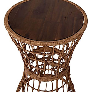 Flash Furniture Devon Indoor/Outdoor Rattan Rope Table - Natural Finish Polyethylene Rattan - Black Finished Engineered Wood Top - Fade and Weather Resistant