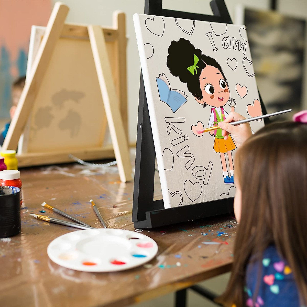 Tatuo 6 Pieces Black Girl Pre Drawn Canvas for Painting 8 x 10 Inch Pre Drawn Stretched Canvas Stretched Outline Canvas Sip and Paint Kit for Adults Kids Paint Birthday Gifts