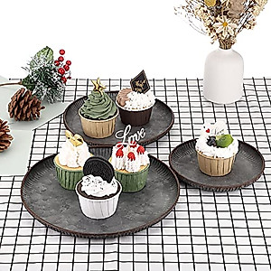 Hipiwe 3PCS Industrial Metal Iron Tray Round Galvanized Serving Tray Rustic Farmhouse Style Home Decorative Tray for Weddings Parties Coffee Table Centerpiece (9.6" + 7.7" + 6.1 ")