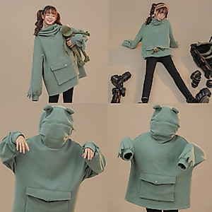 Frog Hoodie Karl Jacobs Froggy Hoodie Zipper Mouth Plus Size Loose Hooded Big Pocket Frog Sweatshirt Sweater for Women Teens Girls 10 12 14 16 Green
