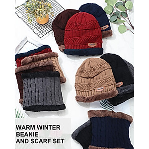 6 Pack Winter Beanie Hat Scarf Set Stylish Knit Skull Caps for Men Women Fleece Thick Lined Neck Warmer, 6 Colors