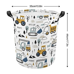 mchuang Boho Cartoon Truck Tractor Cargo Crane Cars Laundry Hamper,kids laundry Basket,Waterproof Storage Bin for Bedroom,Clothes Organizer Basket,Toys Box,Room Decor