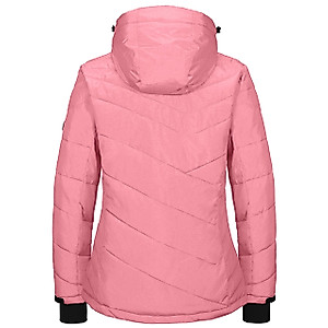 Little Donkey Andy Women's Warm Windproof Ski Insulated Jacket Water Repellent Winter Snowboarding Snow Coat With Detachable Hood Pink M