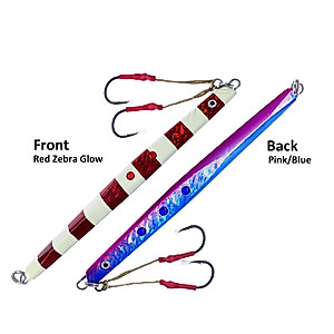 Speed Knife Jigs 300g 10oz Pink/Blue w/Crimson Red Zebra Glow 3 Pieces