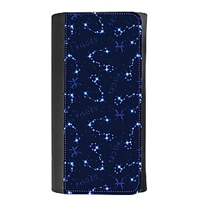 (Zodiac Pisces) women's Patterned Leather Buckle Trifold Wallet Bag Pouch Holster With Credit Card Holder insurance for smartphones