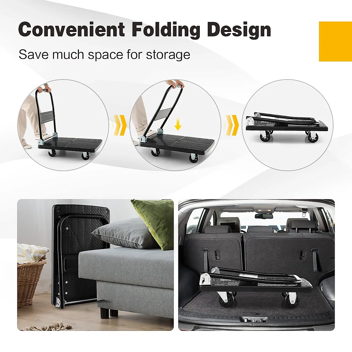 Goplus Folding Push Cart Dolly, Moving Platform Hand Truck w/ 360° Swivel Wheels, Spacious & Non-Slip Loading Area, Rolling Flatbed Cart for Loading & Storage, 440 LBS Max Load (28" x 19")