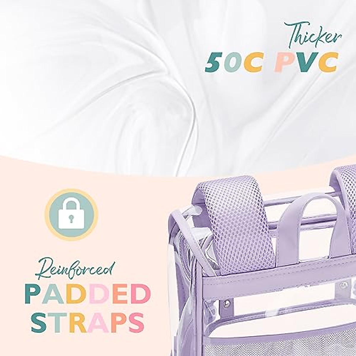 mommore Clear Backpack Heavy Duty Thick PVC Transparent Backpack with Leather Trim Large Capacity See Through Backpack for Work, Stadium