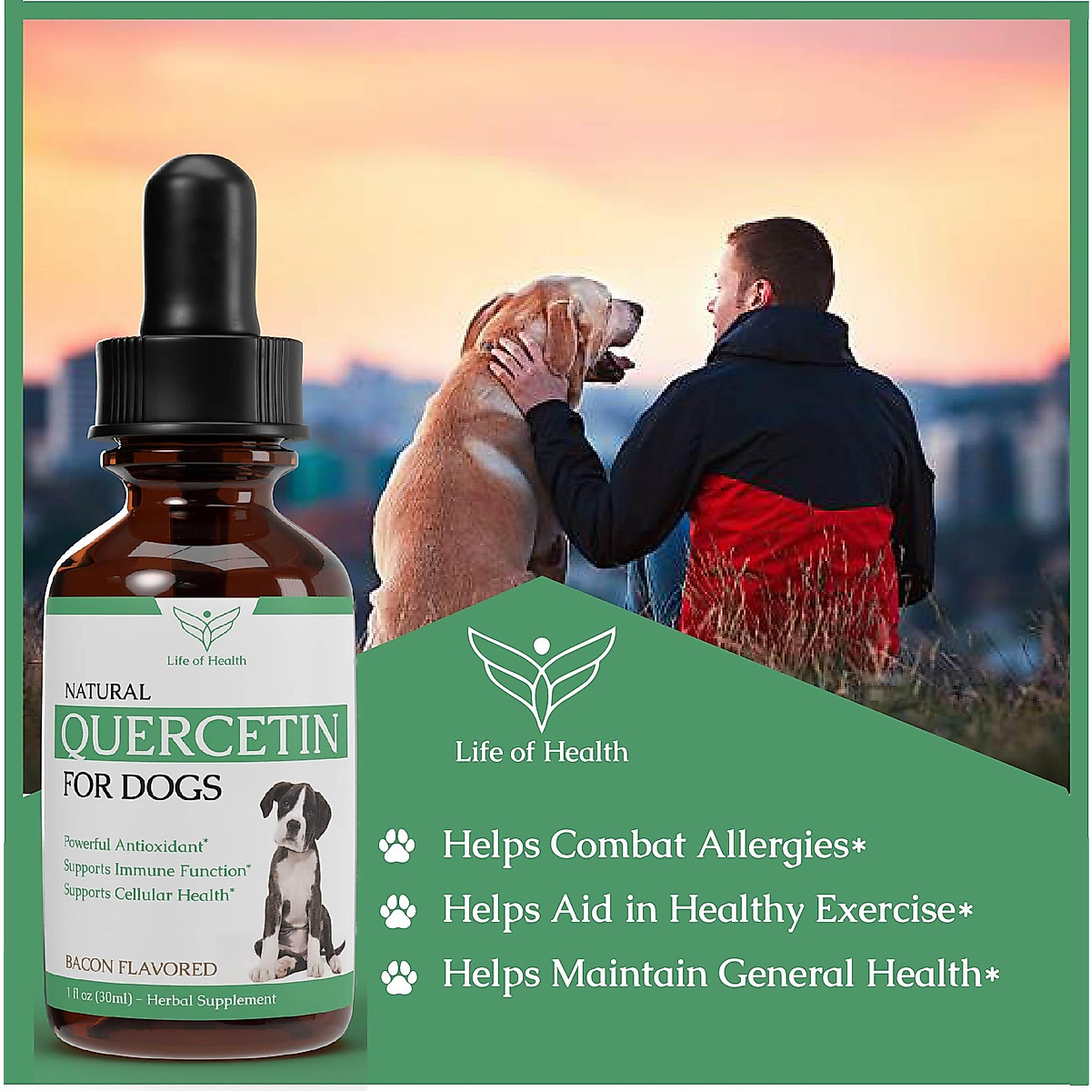 Life of Health Quercetin for Dogs - Quercetin for Dogs Allergies - Dog Allergy Support - Dog Allergy - Quercetin - Quercetin Dog - Dog Allergies - Quercetin Supplements - Dog Allergy Relief - 1 fl oz