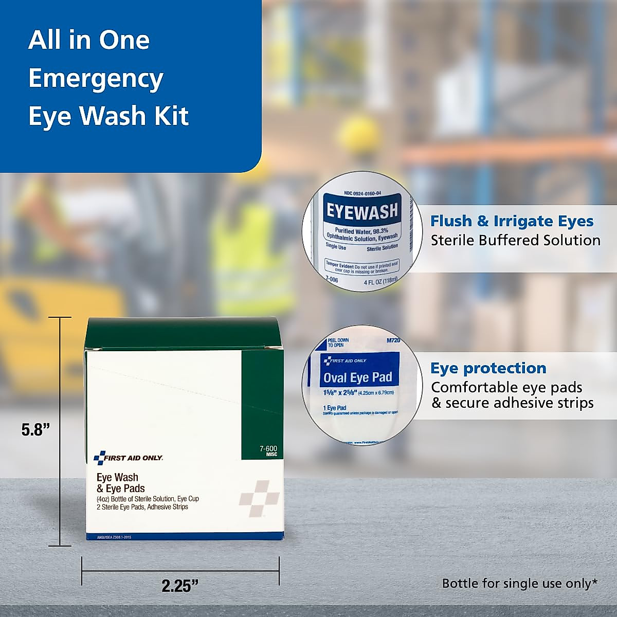 First Aid Only 6-Piece Eye Wash Kit with Oval Eye Pads, First Aid Adhesive Strips, Emergency Eye Rinse & Eye Wash Cup