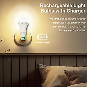 Ostwiki Emergency Rechargeable Light Bulbs,6 Pack Battery Operated Backup Light Bulb for Power Outage Camping Outdoor Hurricane 9W E27 8500K 1200mAh White Equivalent Self-Charging LED Light Bulbs