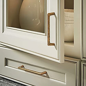 khtumeware 6 Pack 5 Inch(128mm) Hole Centers Vintage Antique Brass Kitchen Cabinet Pulls, Aged Brass Drawer Pulls Kitchen Cabinet Hardware for Cupboard Drawer Handles Dresser Retro Pulls