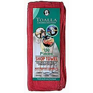 TOALLA Cotton Shop Towels Red – (Pack of 150) Size 14x14 Inches Cleaning Rags – Absorbent Shop Rags and Multipurpose Cleaning Towels for Automobiles, Industries, Garage and Homes