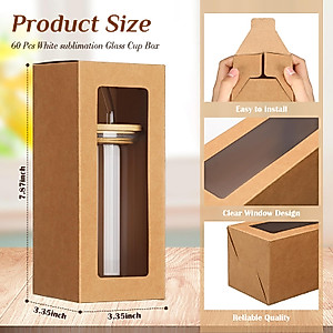 FillTouch 60 Pcs Gift Boxes with Ribbon for Sublimation Glass Exhibition Boxes Transparent Gift Box for 12oz 16oz 20oz Drinking Glasses Jar Sublimation Glass Can Blank Tumbler Gift Box (Brown)