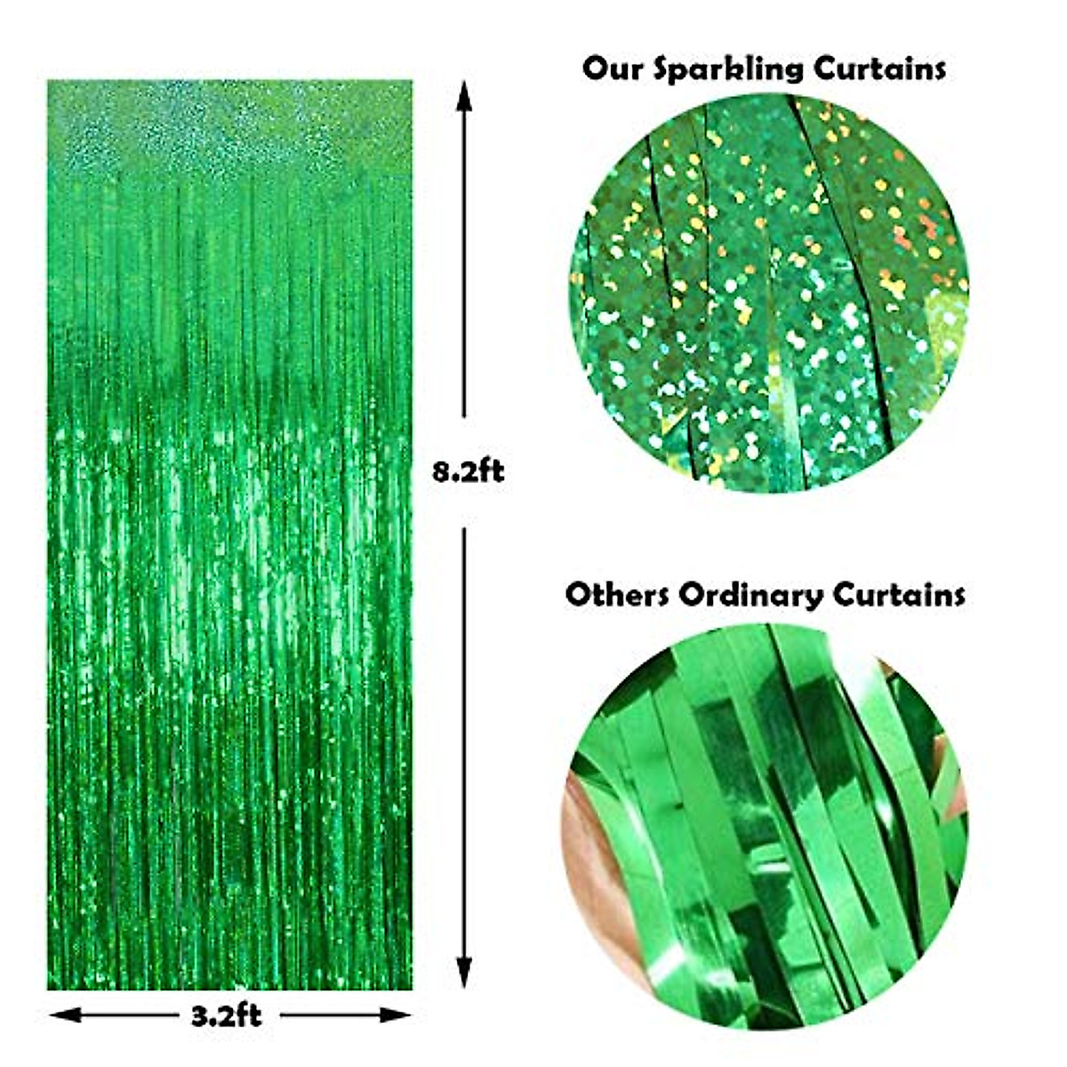 Foil Fringe Curtains Party Decorations - Melsan 3 Pack 3.2 x 8.2 ft Tinsel Curtain Party Photo Backdrop for Birthday Party Baby Shower or Graduation Decorations Green