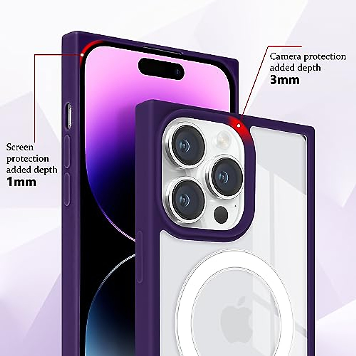 Newseego for iPhone 14 Pro Max Magnetic Case, Cute Clear Square Case with MagSafe for Women Girls Men Soft TPU Frame + Hard PC Back Non Yellowing Bumper Shockproof Cover for iPhone 14 Pro Max-Purple