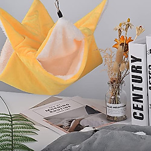 Ferret Hammock,2Pcs Soft Plush Small Animal Hanging Hammock,Warm Double Layer Rat Hammock,Hamster Hideout Hanging Bunkbed,Pet Cage Accessories for Guinea Pig Sugar Glider Squirrel(Yellow + Gray)
