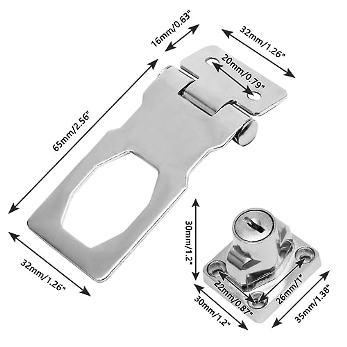 Kyuionty 2Pcs Keyed Hasp Locks 2.5 Inch Twist Knob Keyed Locking Hasp, Metal Safety Hasp Latches Keyed Different for Small Doors, Cabinets (Sliver)