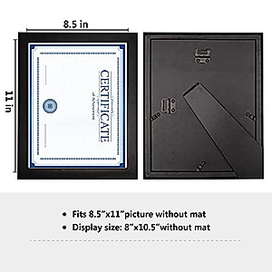 Annecy 8.5x11 Picture Frame (2 Pack, Black) -Made of Solid Wood - Wooden Frames - 8.5x11 Photo Frames with Real Glass -Wall Mount & Table Top Display